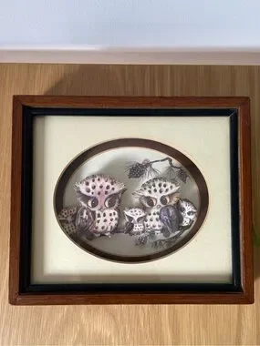 Art | Vintage Mcm Big Eyed Owl Family 3d Paper Cut Shadowbox Lois ...